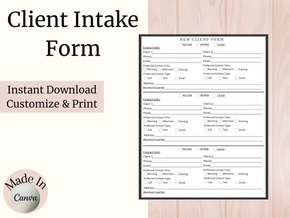 Client Intake Form Real Estate New Client Intake Form Real - Etsy