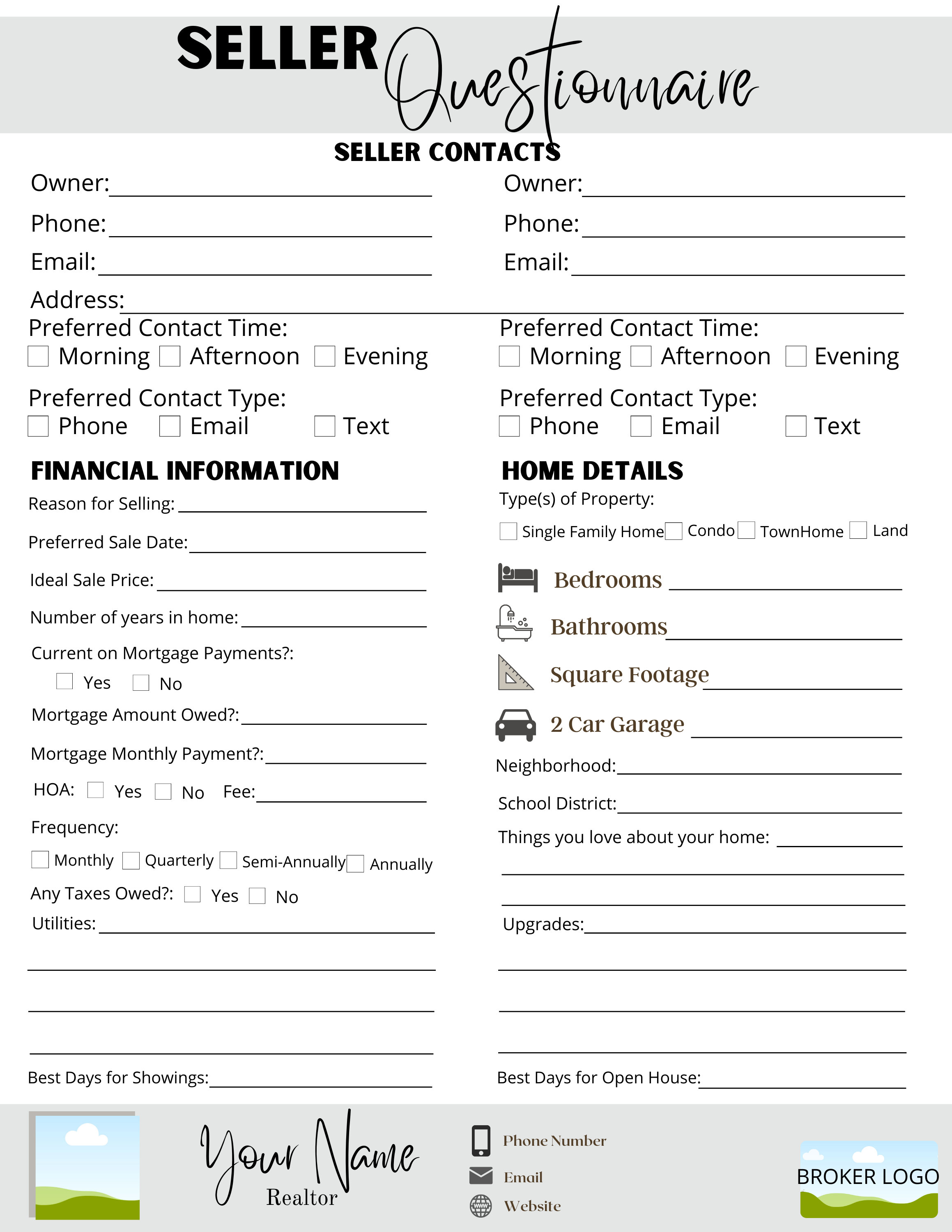 Real Estate Handout Seller Questionnaire Form Buyer Questionnaire ...