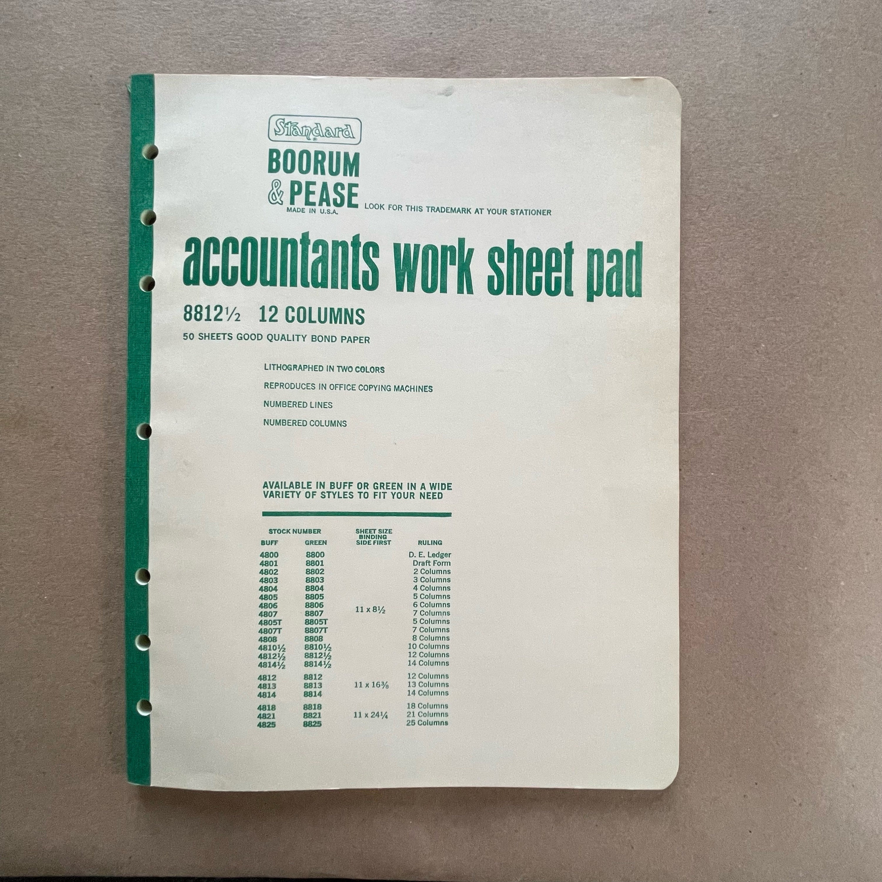 Vintage Boorum and Pease Accountant Worksheet Pads 4 and 12 Column Pads ...