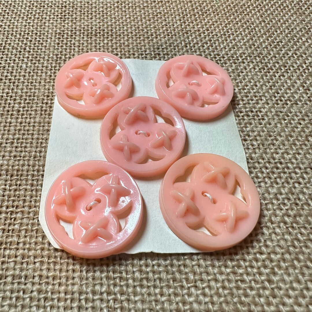 Vintage Pink Buttons With Cross Sign Motif - Set of 5 - Etsy