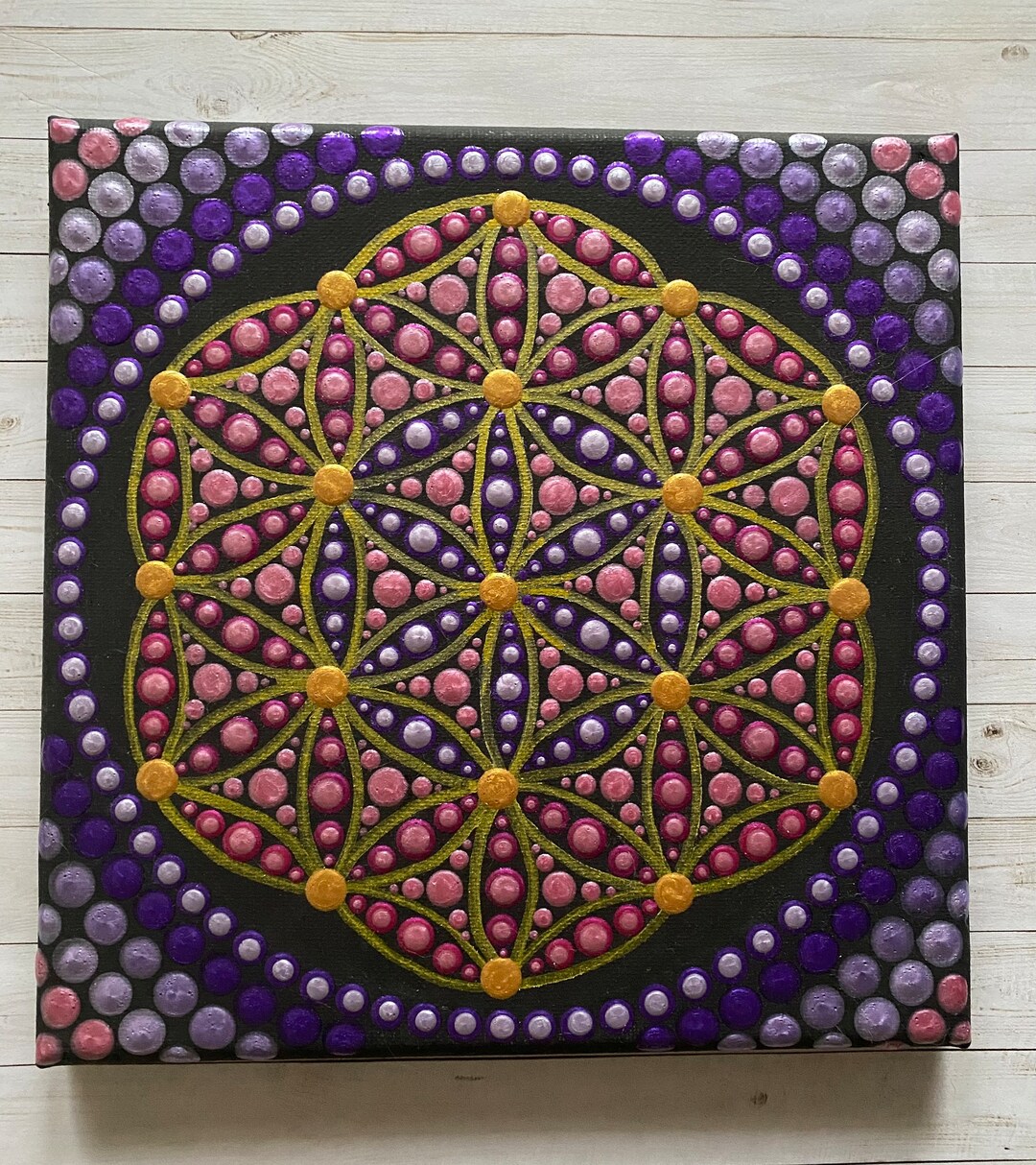 Flower of Life Dot Mandala | Dot Mandala Canvas Painting | Metallic ...