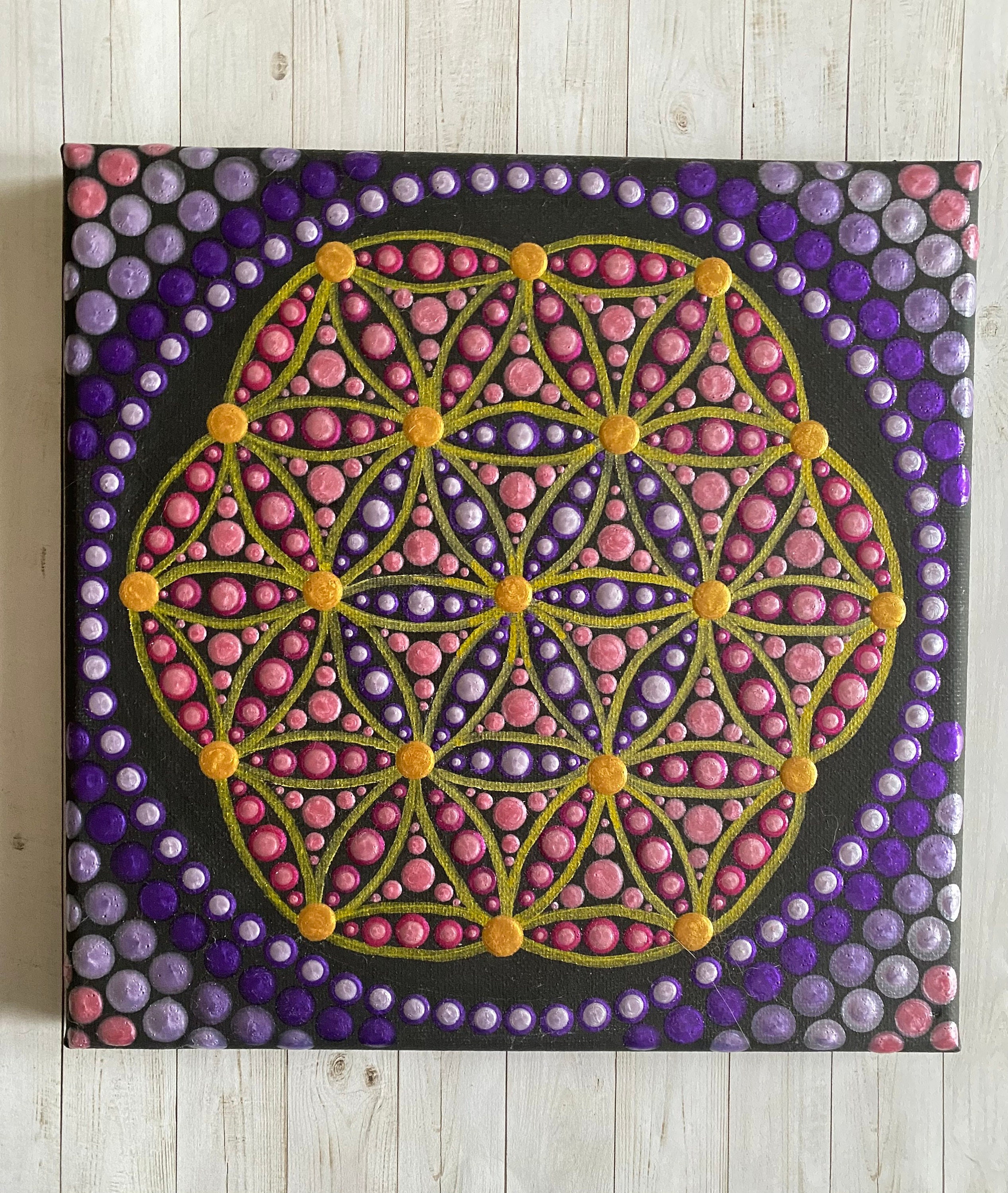Flower of Life Dot Mandala | Dot Mandala Canvas Painting | Metallic ...