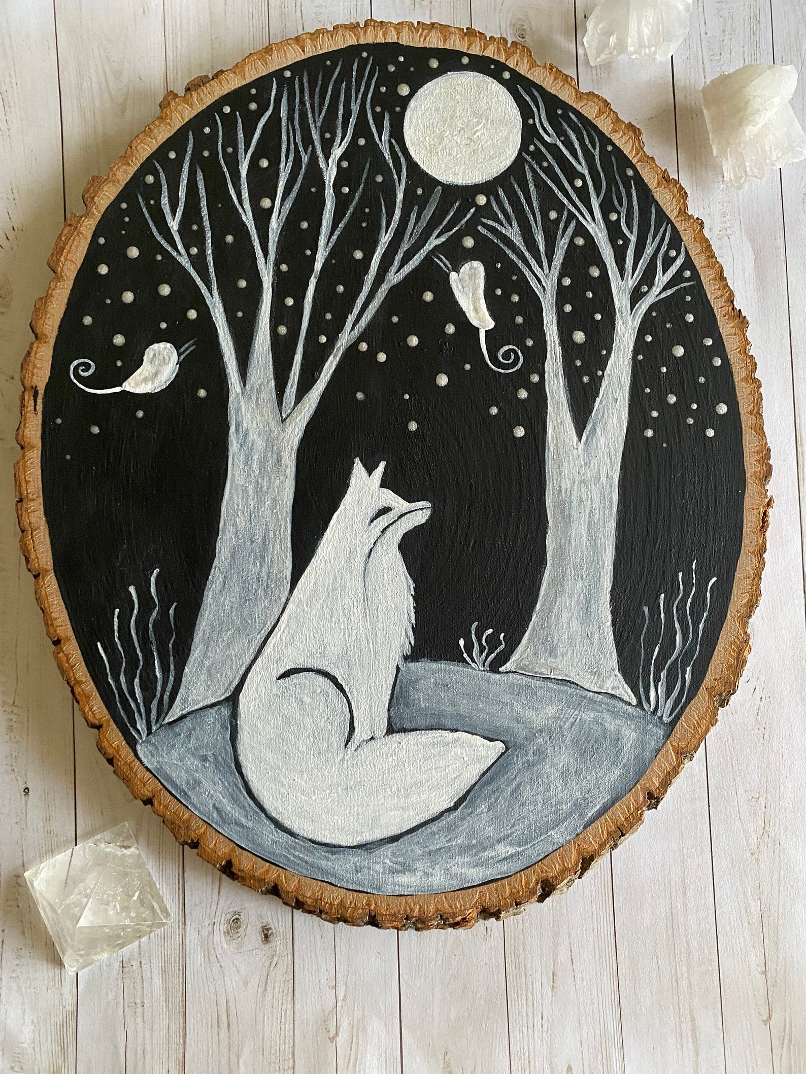 White Fox | Fox Art | Witchy | Painting on Wood | Monochrome Painting ...