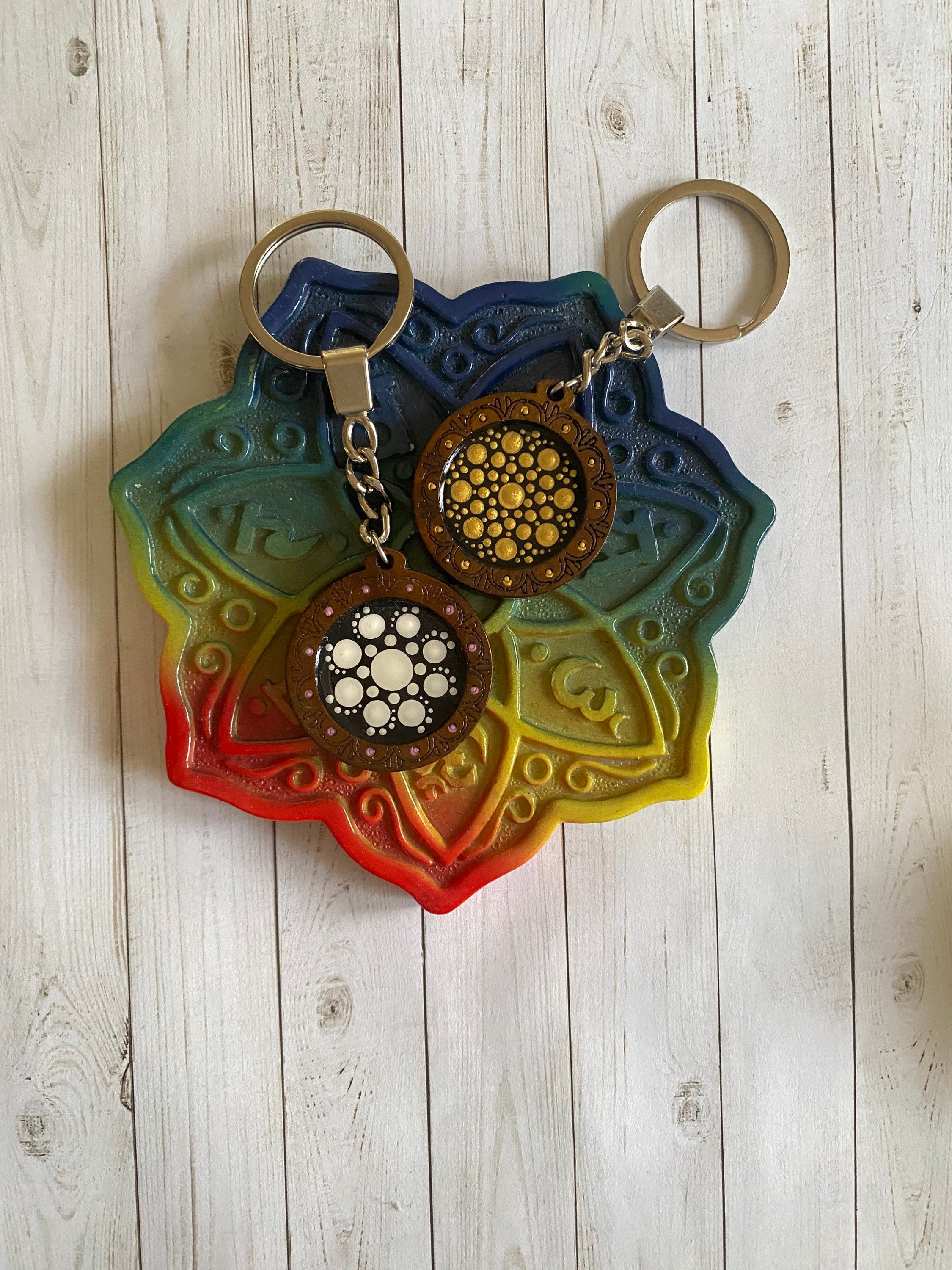 Dot Mandala Hand-painted Keychains Dot Painting Gift Keychain Mandala ...