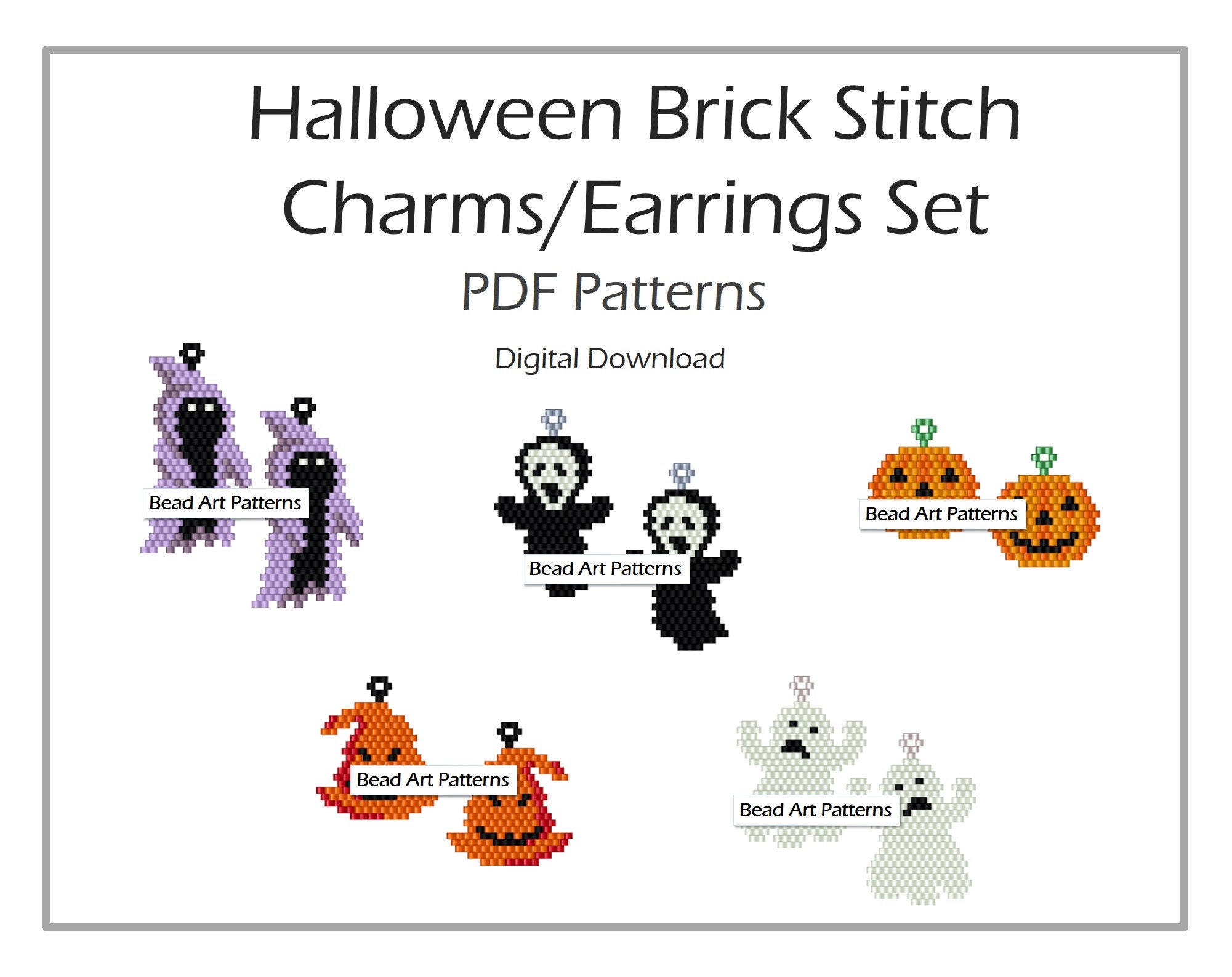 Halloween Brick Stitch Charm Earrings PDF Pattern for Miyuki Delica ...