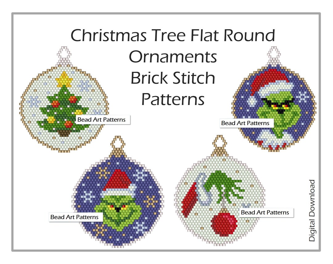Beaded Christmas Flat Round Ornaments SET Brick Stitch PDF Pattern for ...