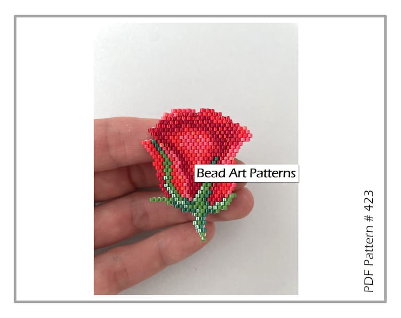 Beaded Red Rose Brick Stitch PDF Pattern for Miyuki Delica Seed Beads ...