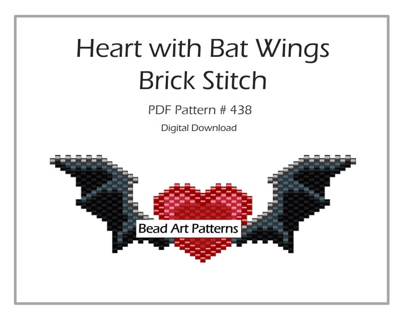 Heart With Bat Wings Brick Stitch Necklace PDF Pattern for Miyuki ...