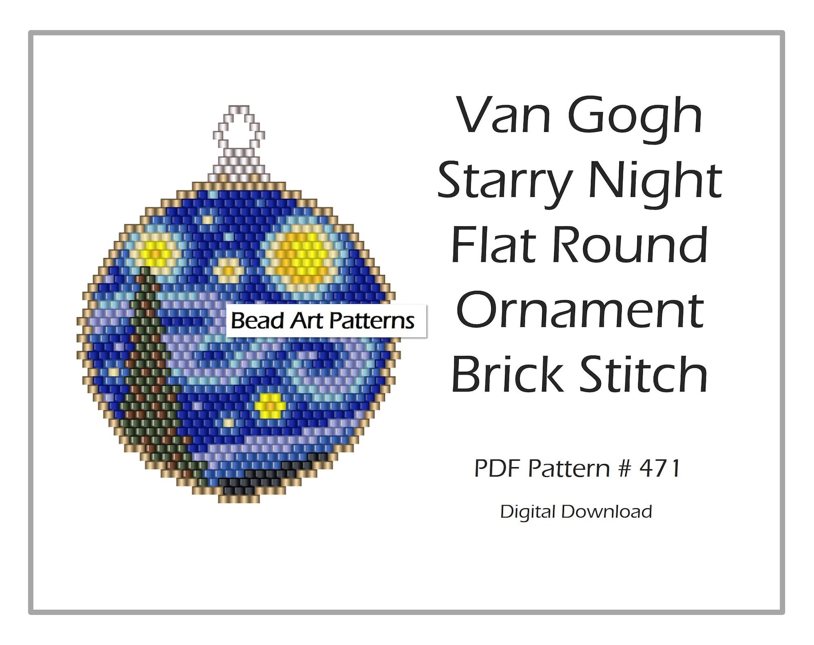Van Gogh Starry Night Flat Round Ornament Beaded Brick Stitch PDF ...