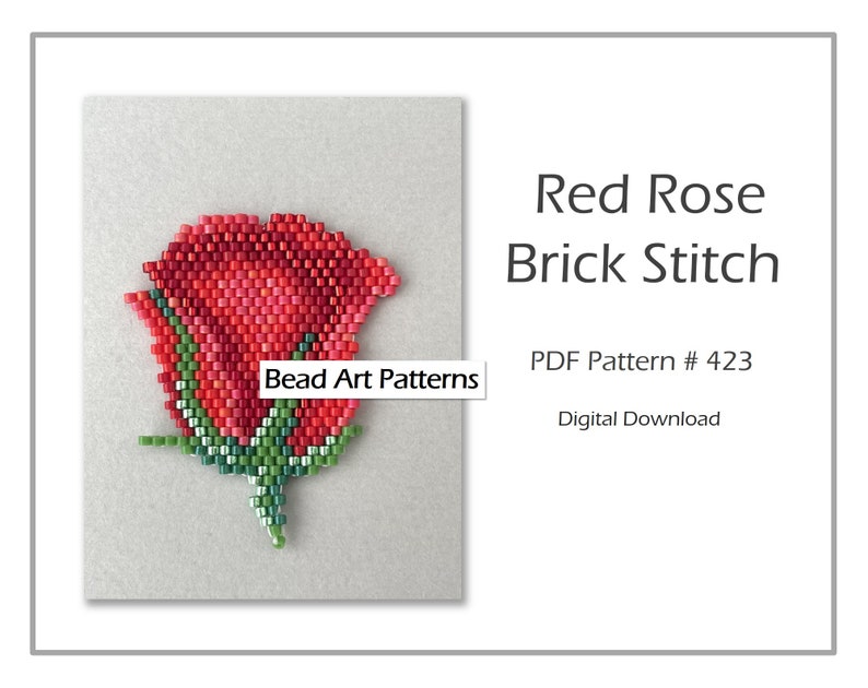 Beaded Red Rose Brick Stitch PDF Pattern for Miyuki Delica Seed Beads ...