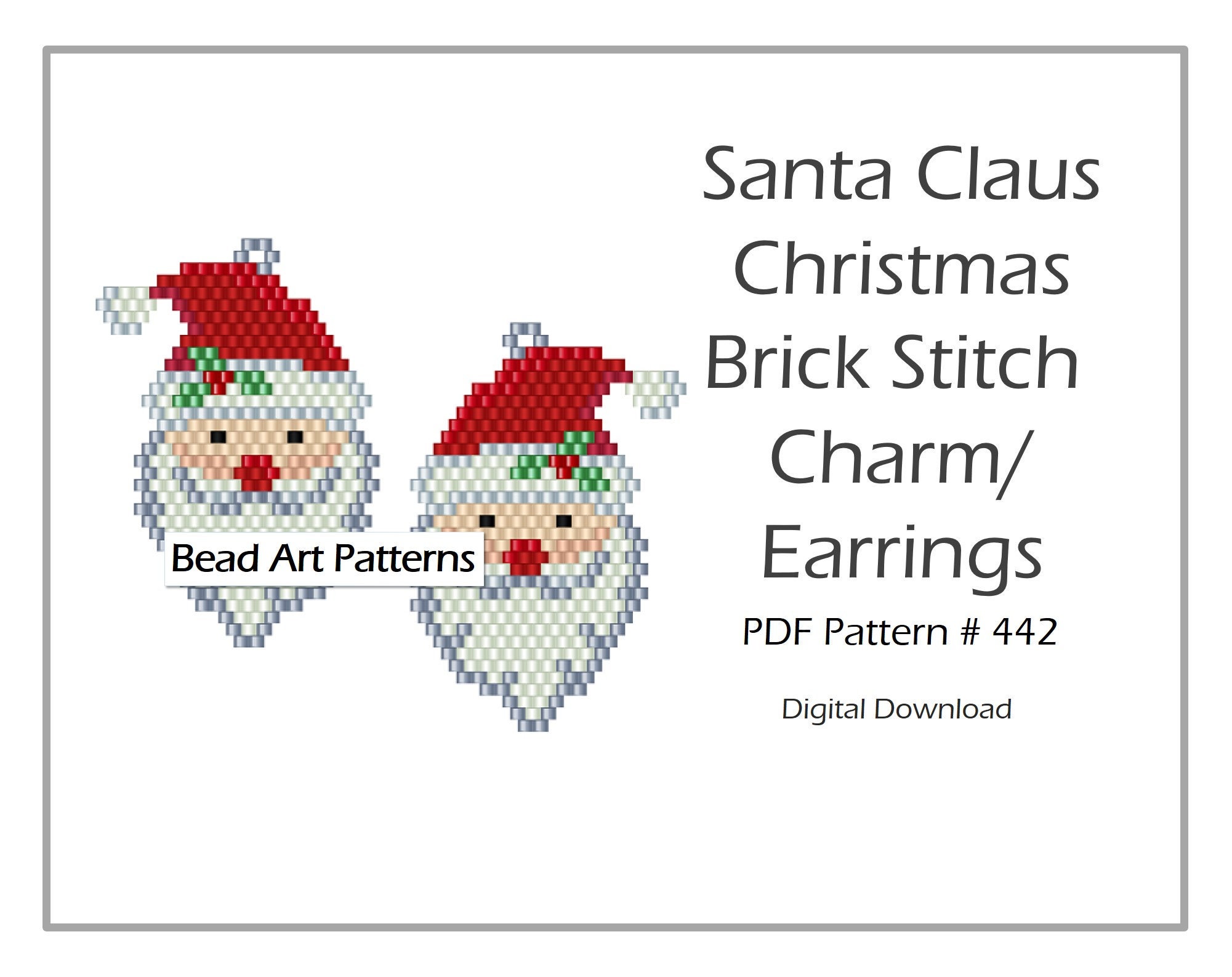 Santa Claus Beaded Charm Earrings Brick Stitch PDF Pattern for Miyuki ...