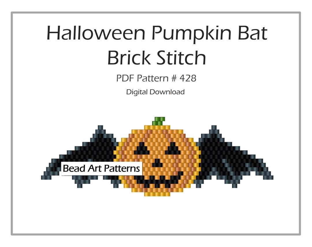 Pumpkin Bat Brick Stitch Brooch Necklace Halloween PDF Pattern for ...
