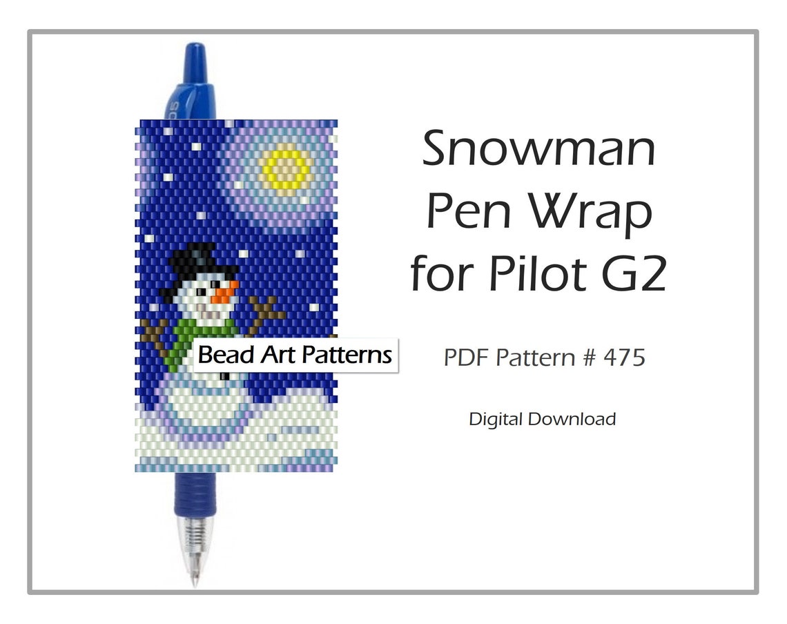 Snowman Beaded Pen Wrap for Pilot G2 Even Count Peyote PDF Pattern for ...