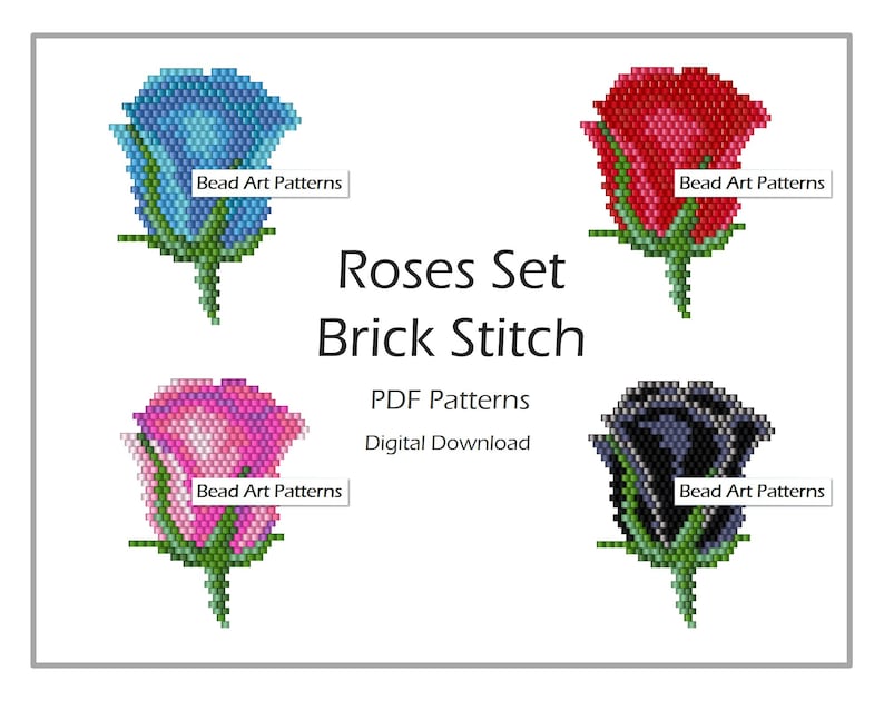 Beaded Roses' Set Brick Stitch PDF Pattern for Miyuki - Etsy