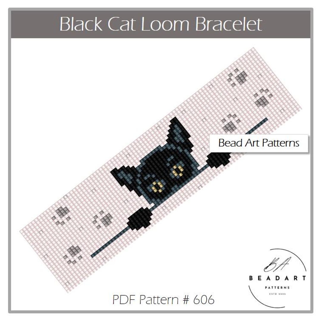Beaded Black Cat Loom Bracelet PDF Pattern for Miyuki Delica 11/0 Seed ...