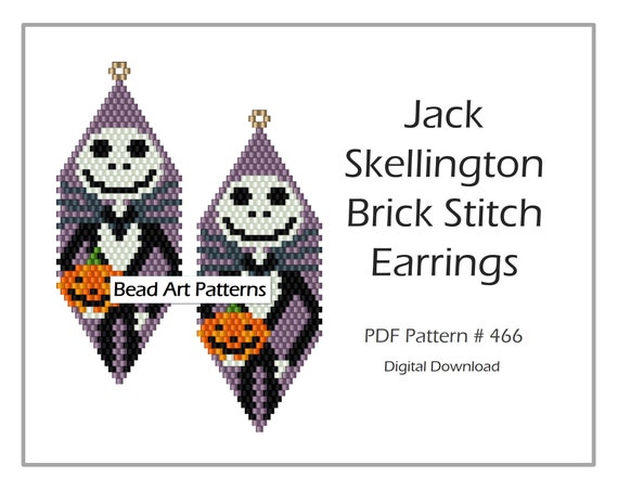 Jack Skellington Beaded Earrings Brick Stitch PDF Pattern for - Etsy