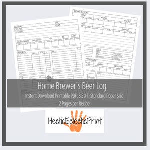 Homebrew Beer Recipe Logbook Printable PDF 8.5 X 11 Inch Standard ...