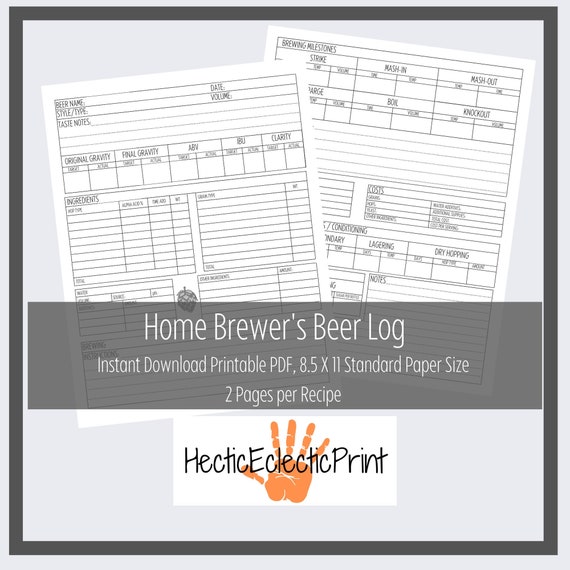 Homebrew Beer Recipe Logbook Printable PDF 8.5 X 11 Inch - Etsy