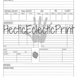 Homebrew Beer Recipe Logbook Printable PDF 8.5 X 11 Inch Standard ...