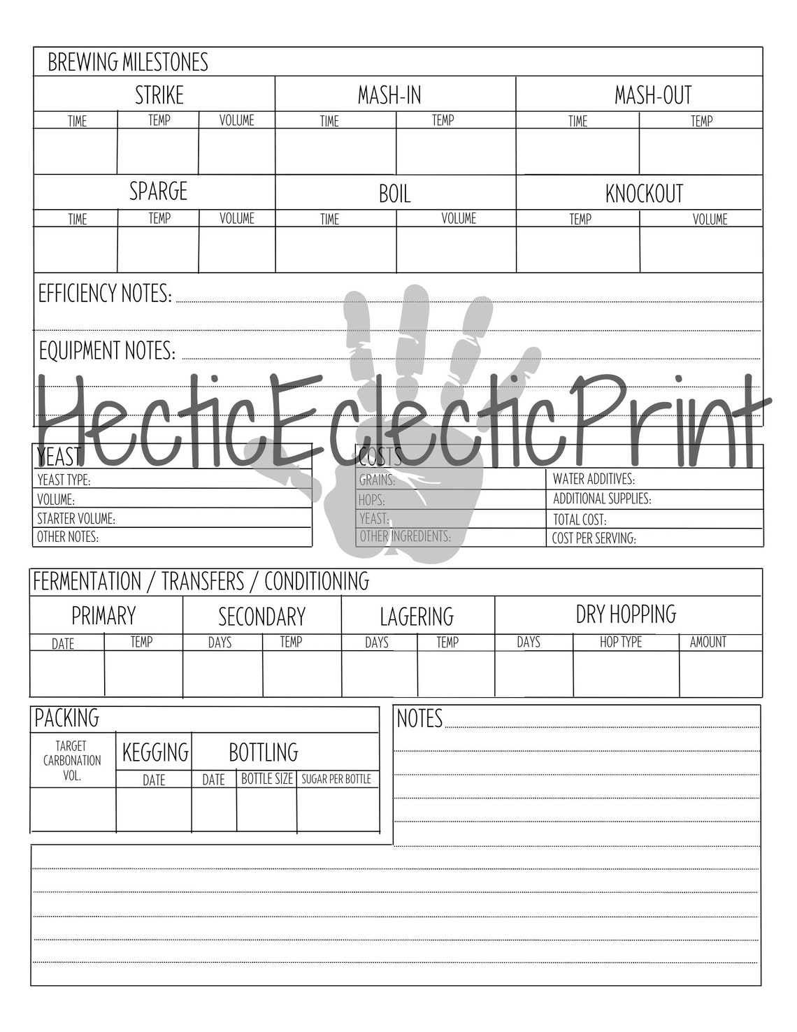 Homebrew Beer Recipe Logbook Printable PDF 8.5 X 11 Inch Standard ...