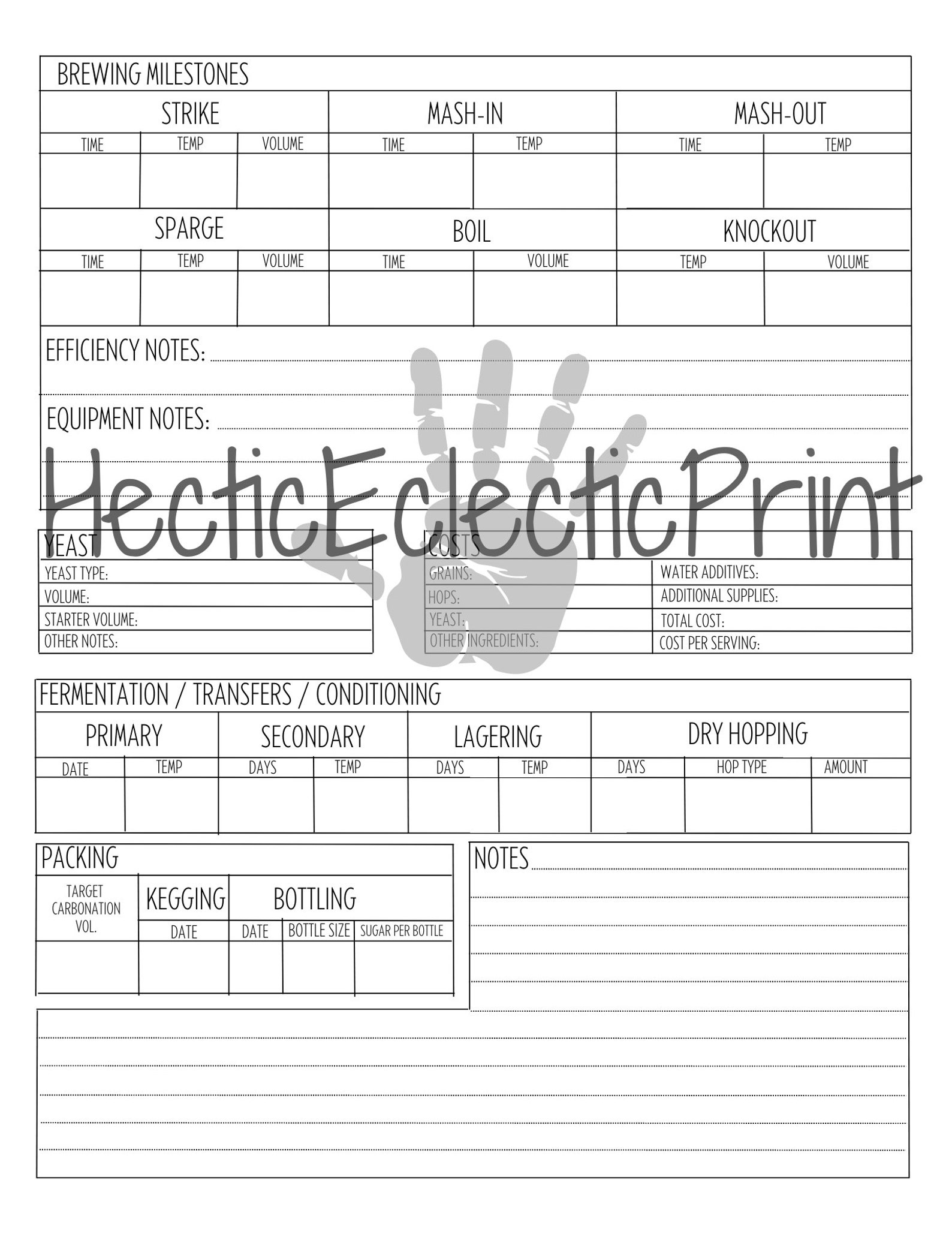 Homebrew Beer Recipe Logbook Printable PDF 8.5 X 11 Inch Standard ...
