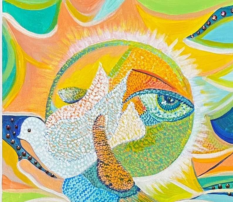 Blessing Dove Acrylic Painting: Abstract Pointillism Art Print - Etsy