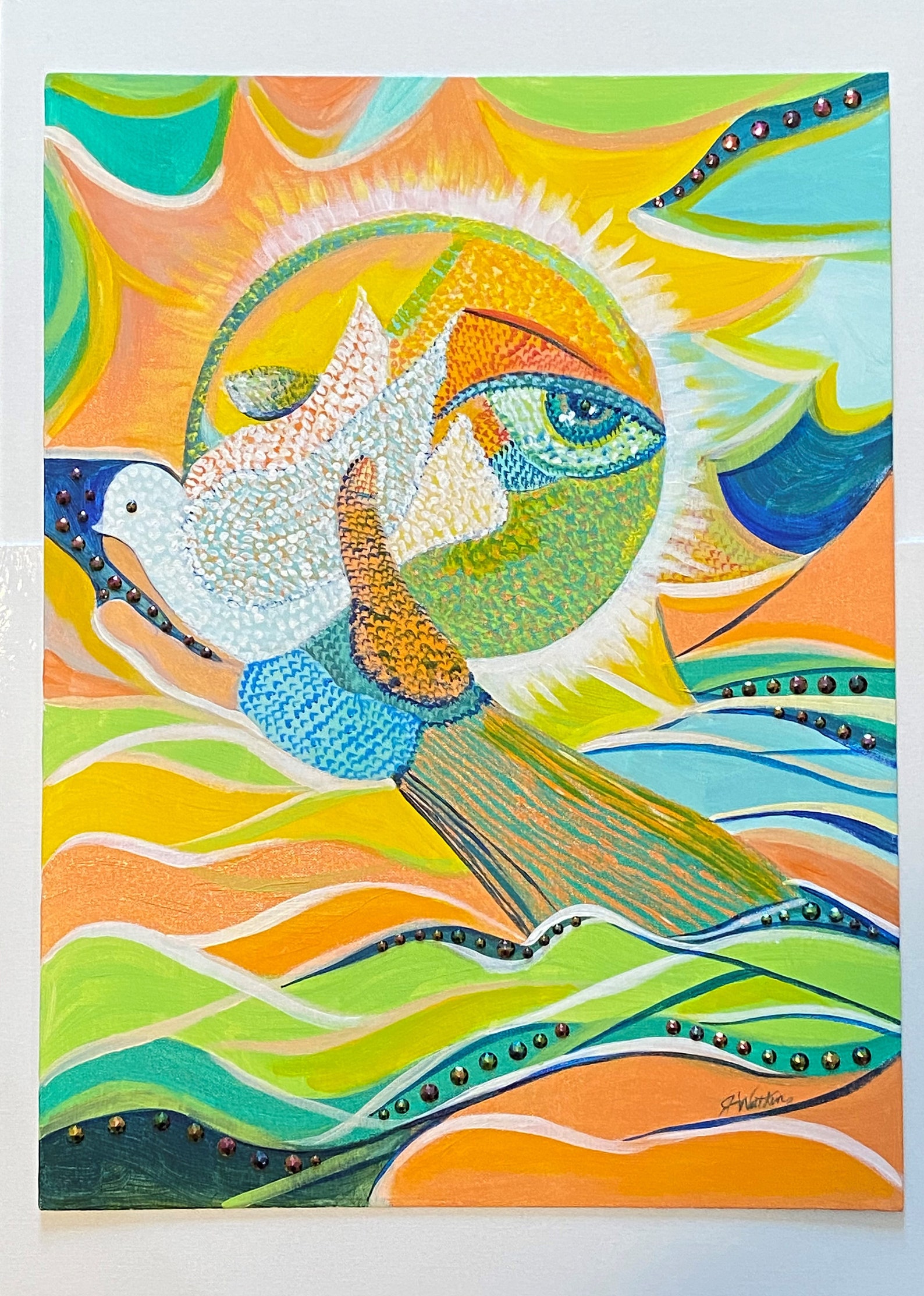 Blessing Dove Acrylic Painting: Abstract Pointillism Art Print - Etsy