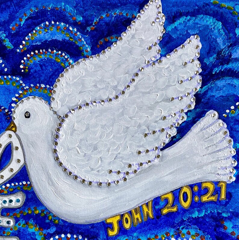 Dove Acrylic Painting: Abstract Christian Art With Clear Stones - Etsy