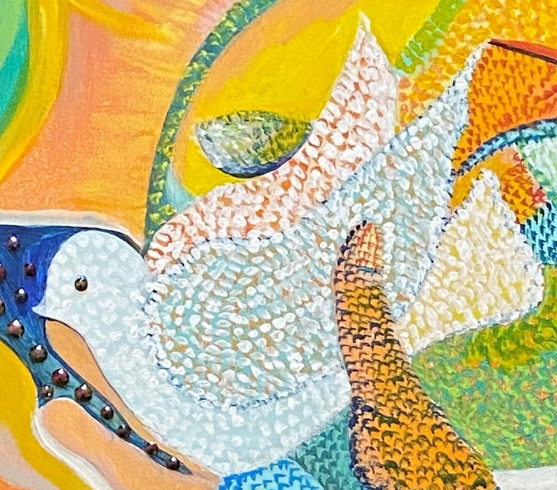 Blessing Dove Acrylic Painting: Abstract Pointillism Art Print - Etsy