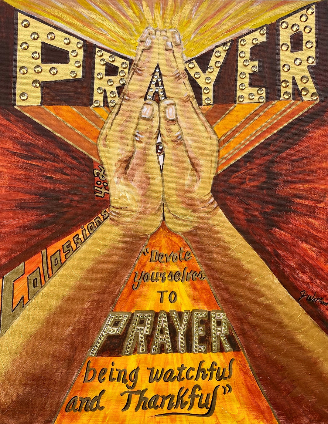 Praying Hands Acrylic Painting: Gold & Bronze Inspirational Wall Decor ...