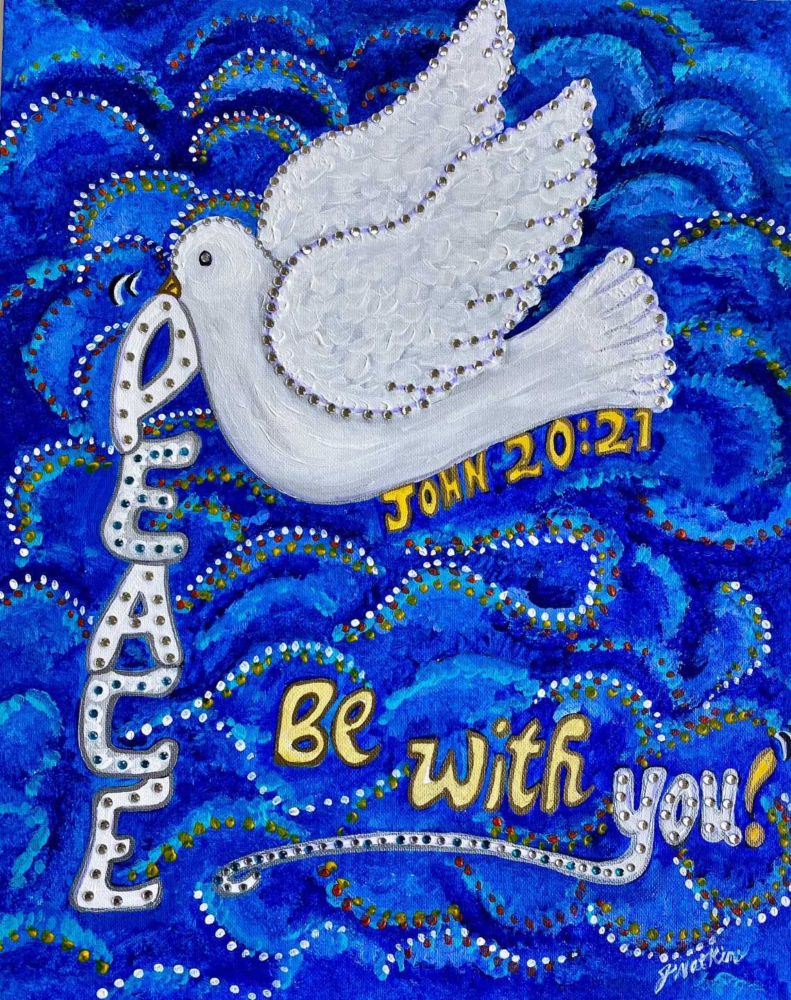 Dove Acrylic Painting: Abstract Christian Art With Clear Stones - Etsy