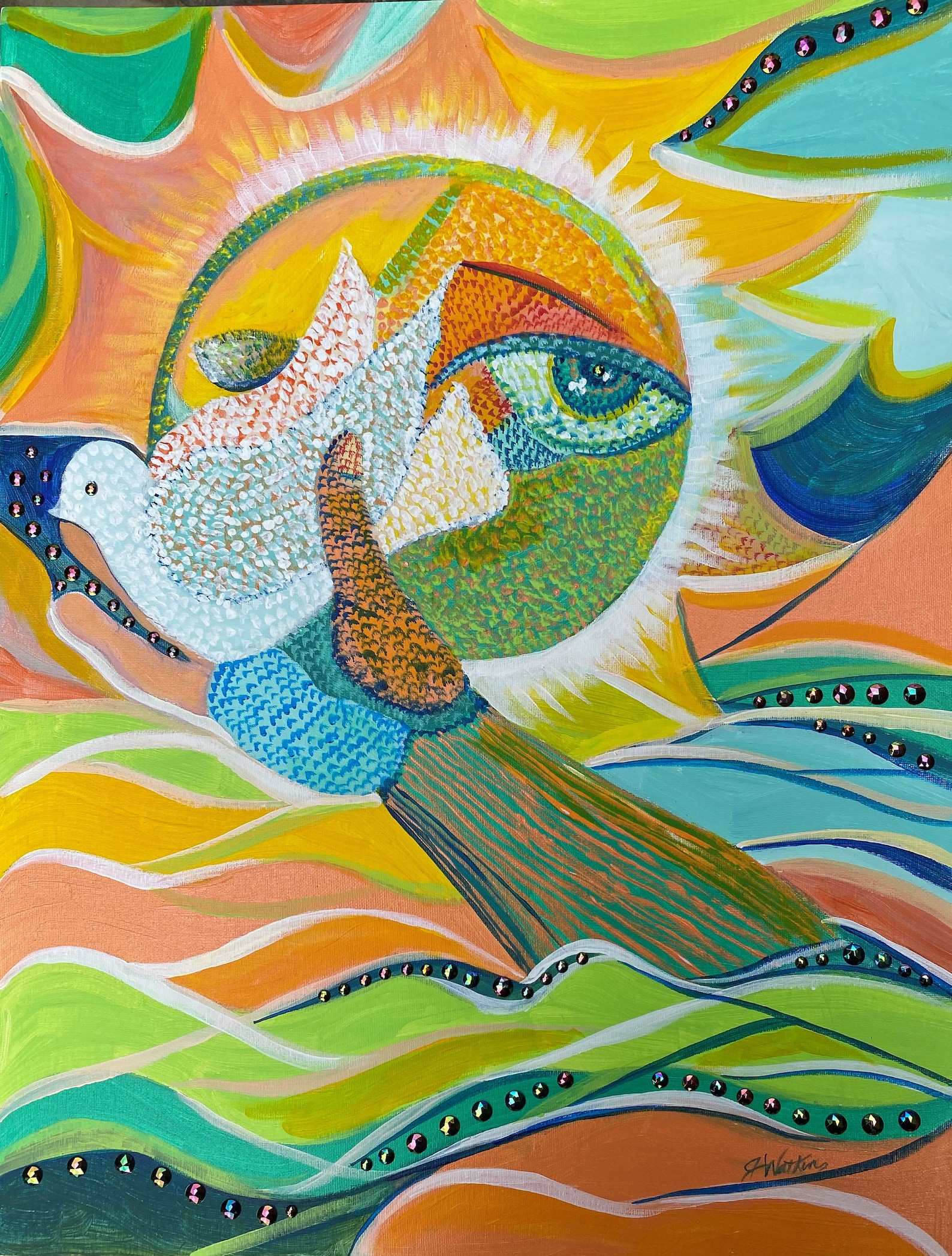 Blessing Dove Acrylic Painting: Abstract Pointillism Art Print - Etsy