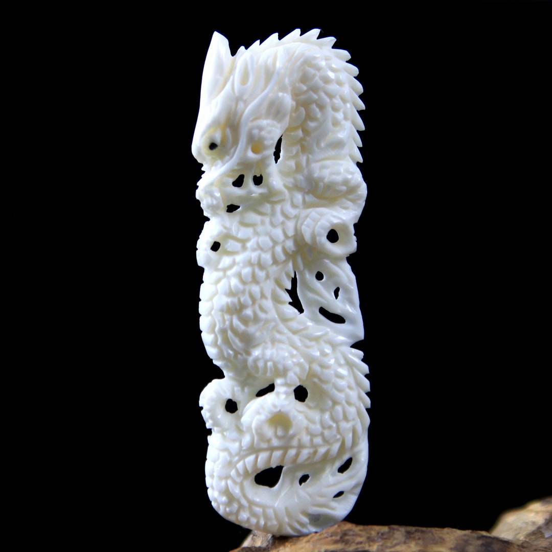Chinese Dragon Cabochon 2024 Zodiac Hand Carved Reclaimed Water Buffalo ...