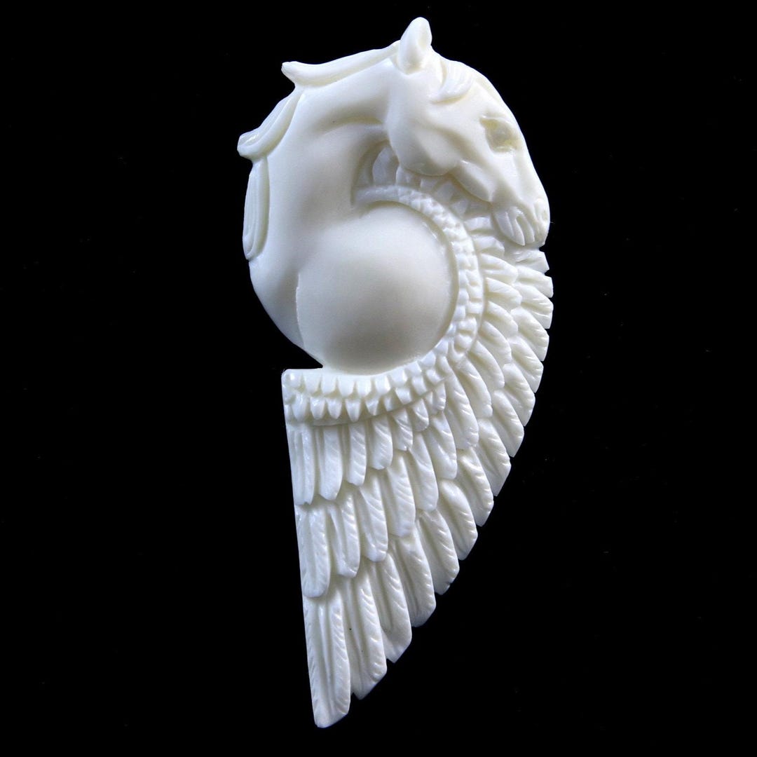Hand Carved Bone Cabochon Pegasus Flying Horse Mythical Creature ...