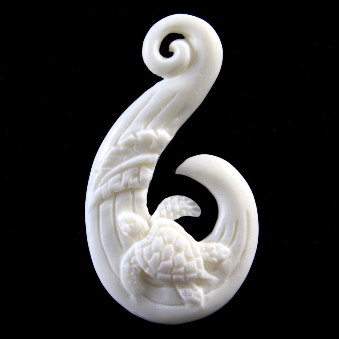 Turtle Pendant Bone Carving Fish Hook Necklace Centerpiece - Etsy