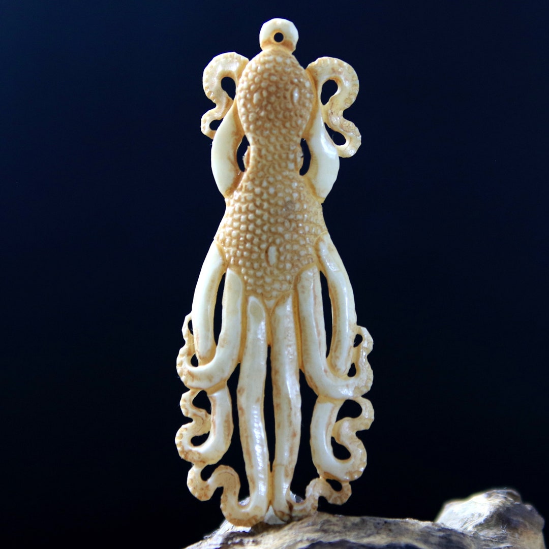 Octopus Pendant Bone Carving Cabochon DIY Leather Cord Macrame Necklace ...
