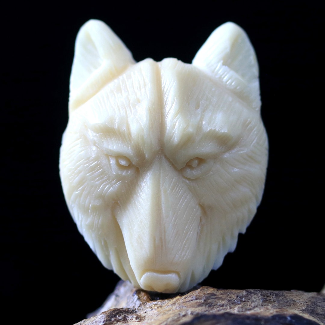 Hand Carved Tagua Nut Cabochon Wolf Head Spirit Animal Totem Native ...