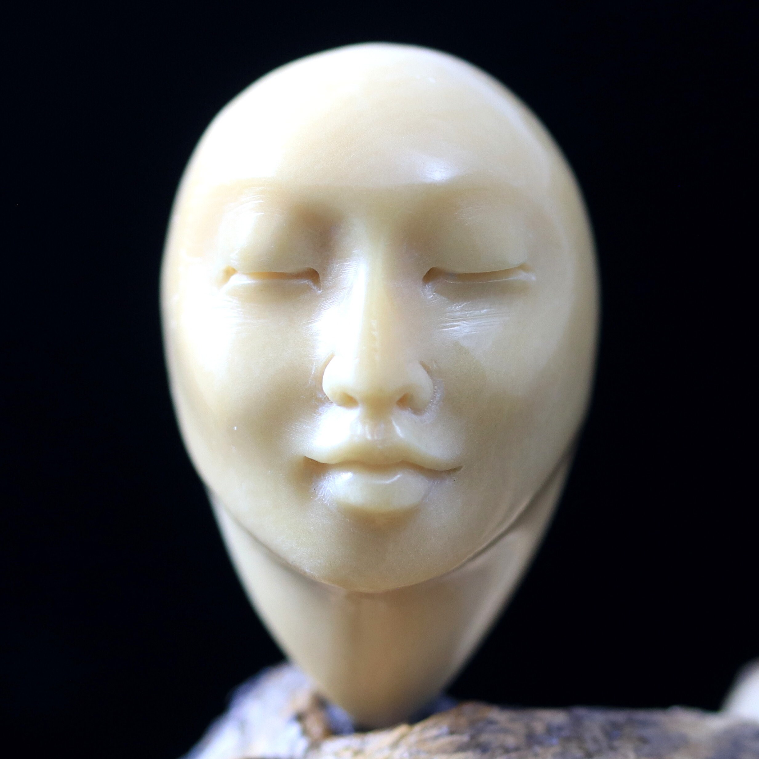 Hand Carved Tagua Nut Cabochon Realistic Female Head Bust Bead ...