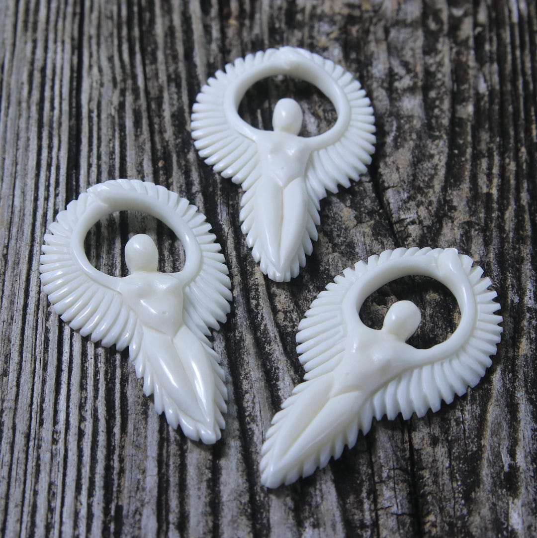 Goddess Sculpture Hand Carved Bone Cabochon Angel Wings DIY Leather ...