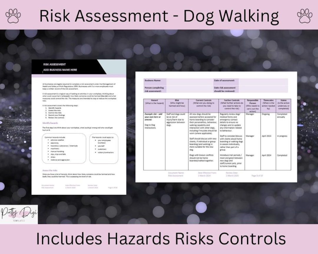 Risk Assessment dog Walking Template Includes Written Detailed Hazards ...