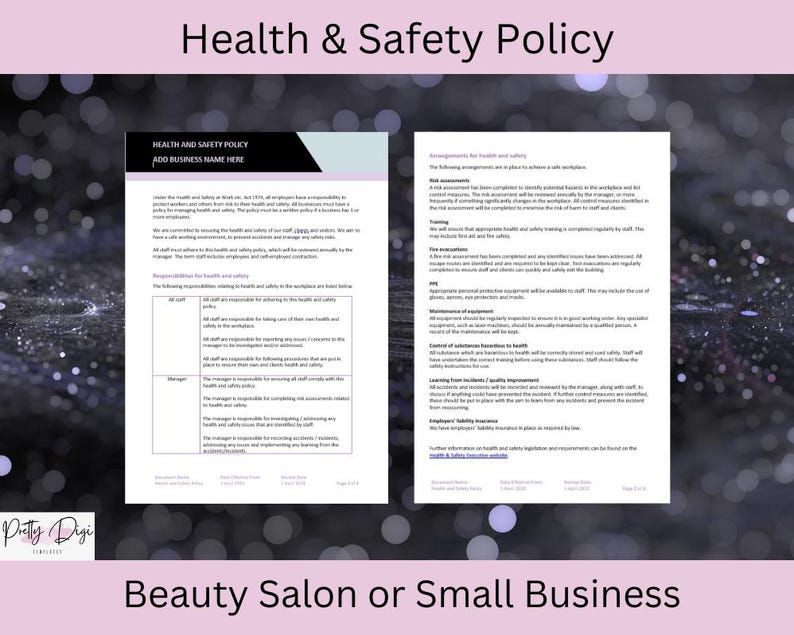 Health & Safety Policy Template Printable Small Business Digital ...