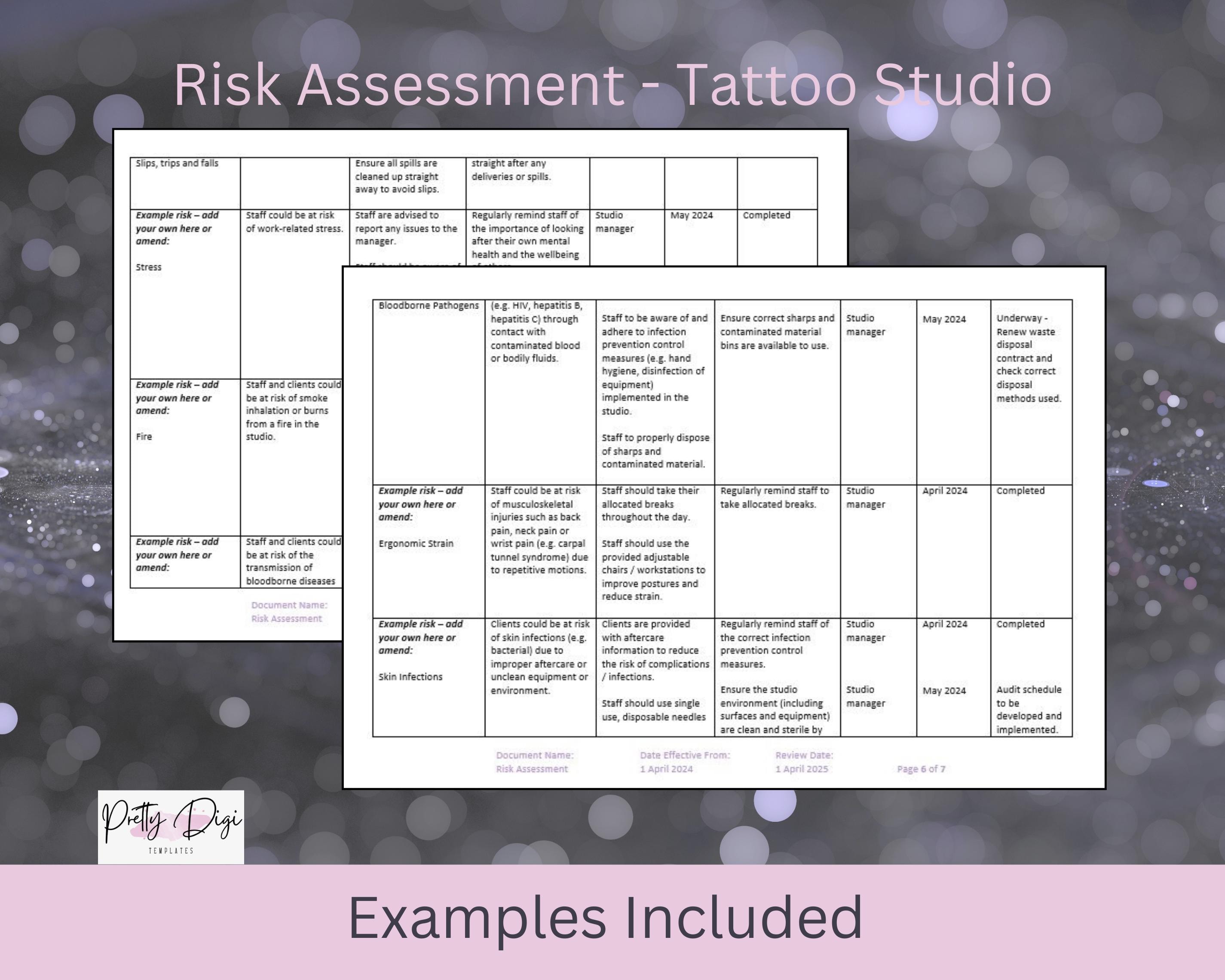Risk Assessment Tattoo Studio Template - Includes Detailed Example ...