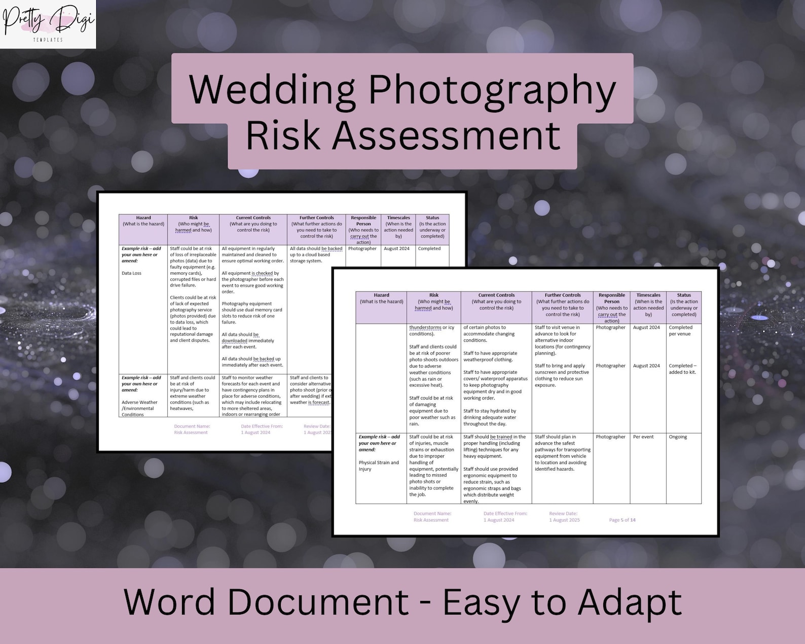 Wedding Photographer Risk Assessment Template (word Document ...
