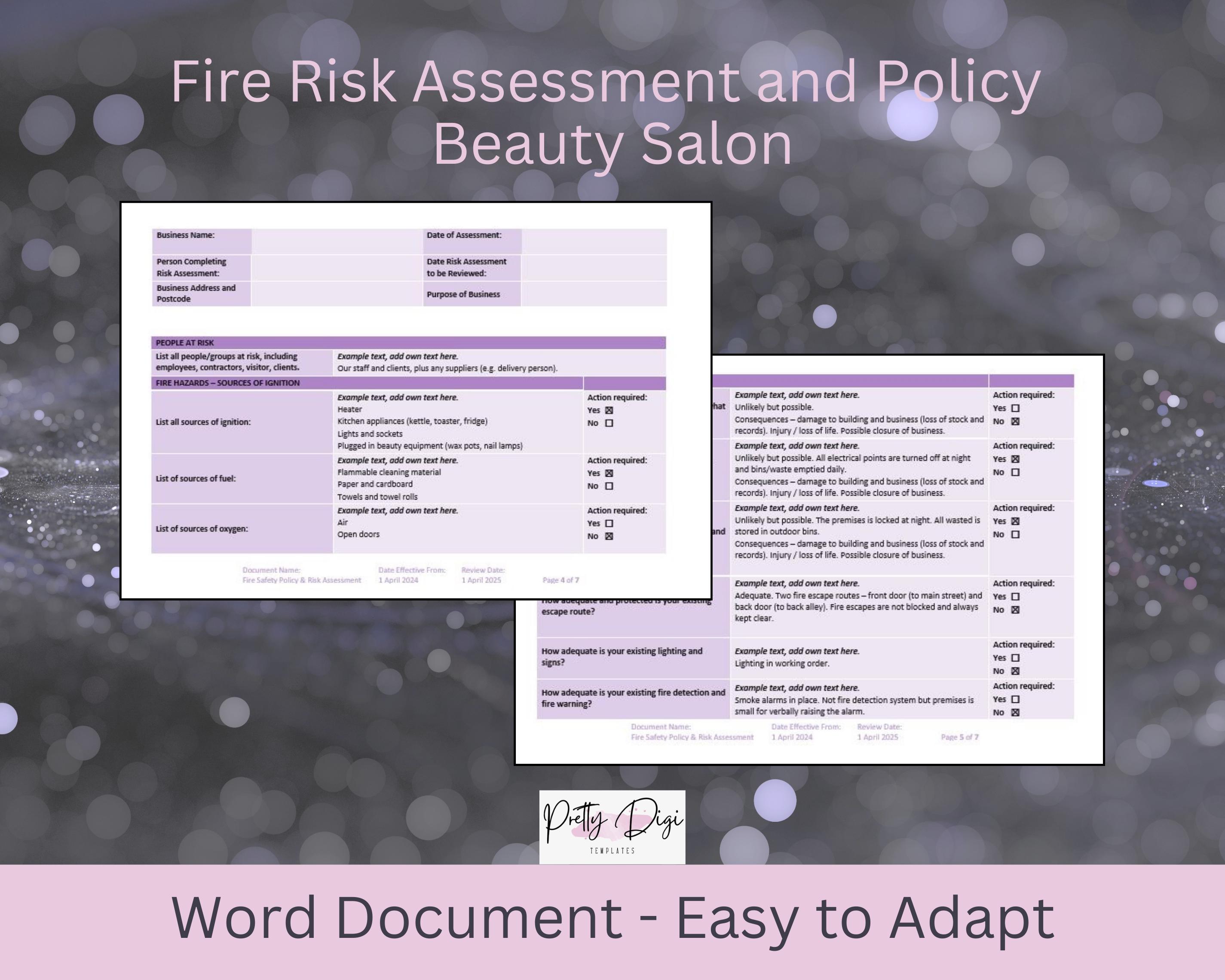 Beauty Salon Fire Safety Policy and Spa Fire Risk Assessment Template ...