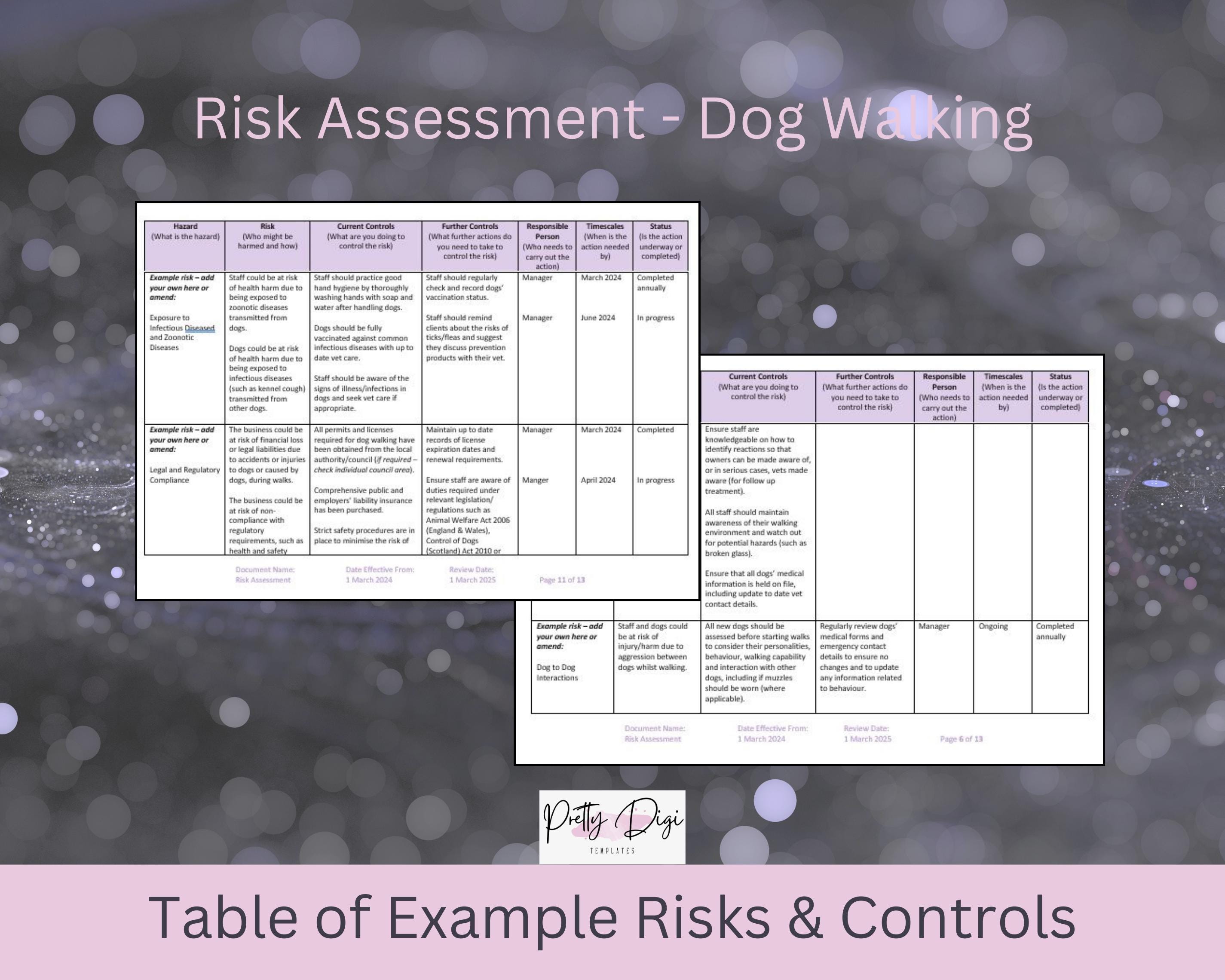 Dog Walking Risk Assessment Template: Hazards & Controls (word Document ...