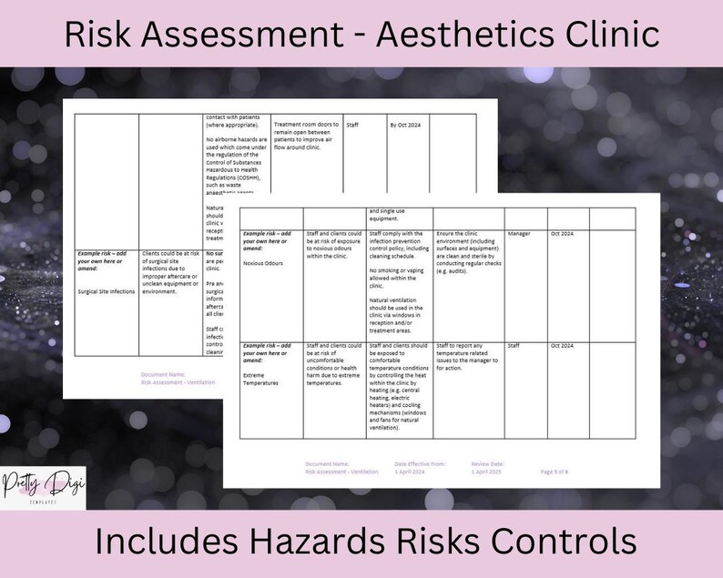 Risk Assessment ventilation Aesthetics Clinic Template Includes Example ...