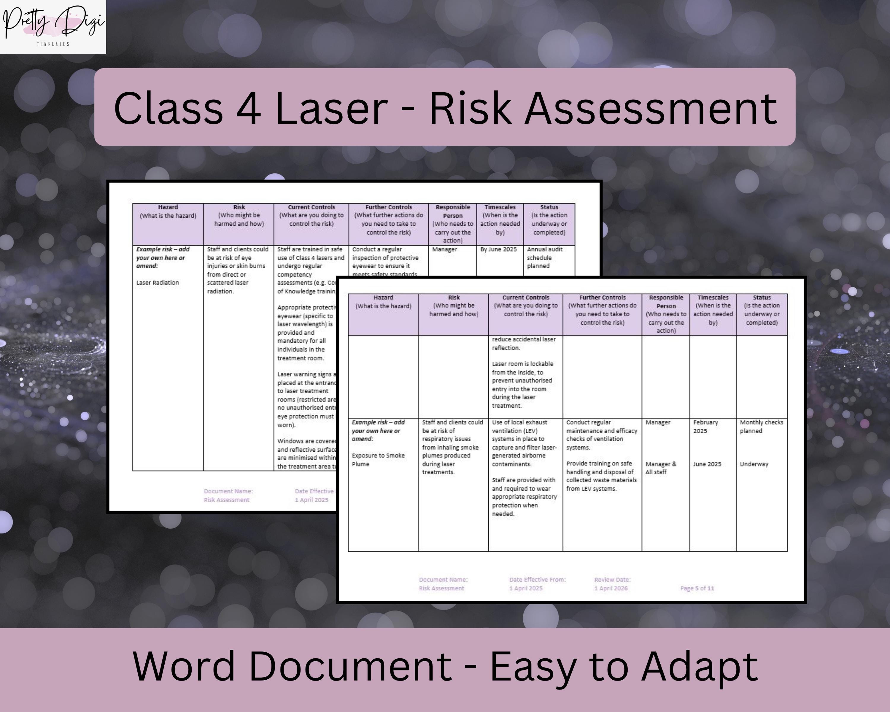 Class 4 Laser Risk Assessment Template: Laser Clinic Safety (word ...