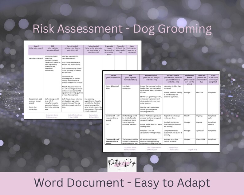 Risk Assessment Dog Grooming Template - Includes Written Detailed ...
