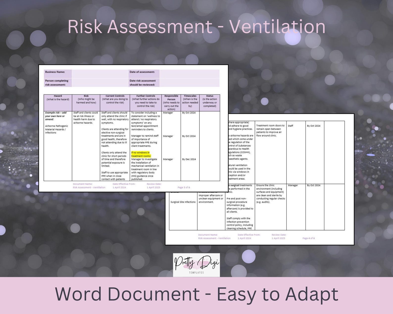 Risk Assessment Ventilation Aesthetics Clinic Template - Includes ...