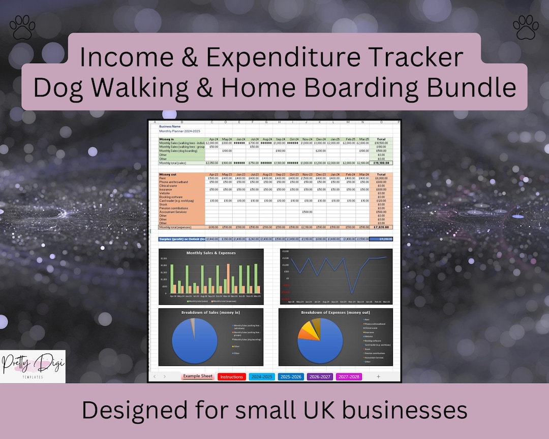 Dog Walking Bookkeeping Excel: Income & Expenditure Tracker (digital ...